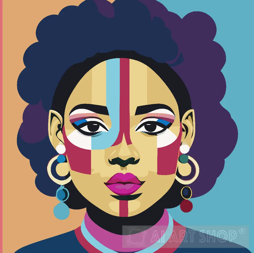 Pop art, tribal woman with the strips on the face