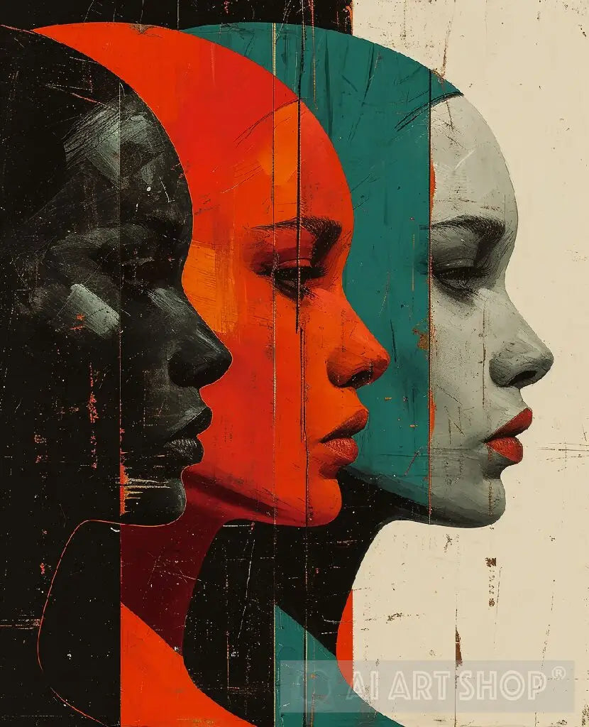 Portrait, woman, triple, pop art,