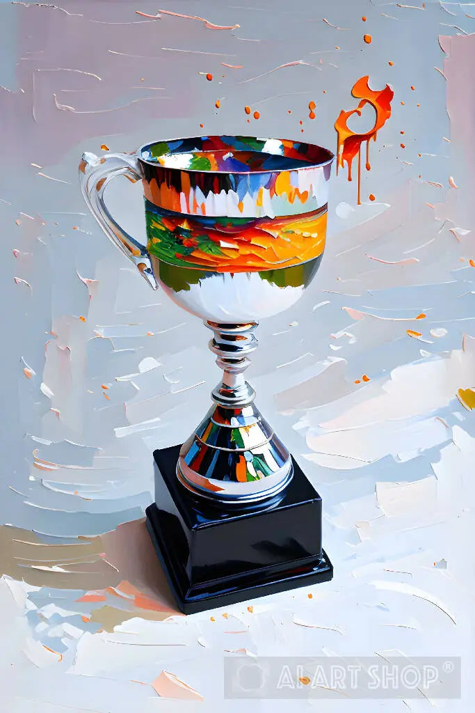 trophy, cup, sport, art, football, painting, oil paint, canvas, col...