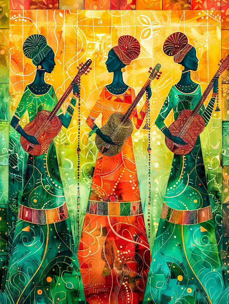 African Women Playing String Instruments
