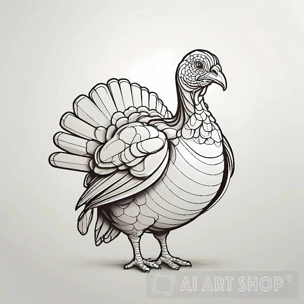 An elegant, minimalist sketch depicting a turkey with delicate, thi...