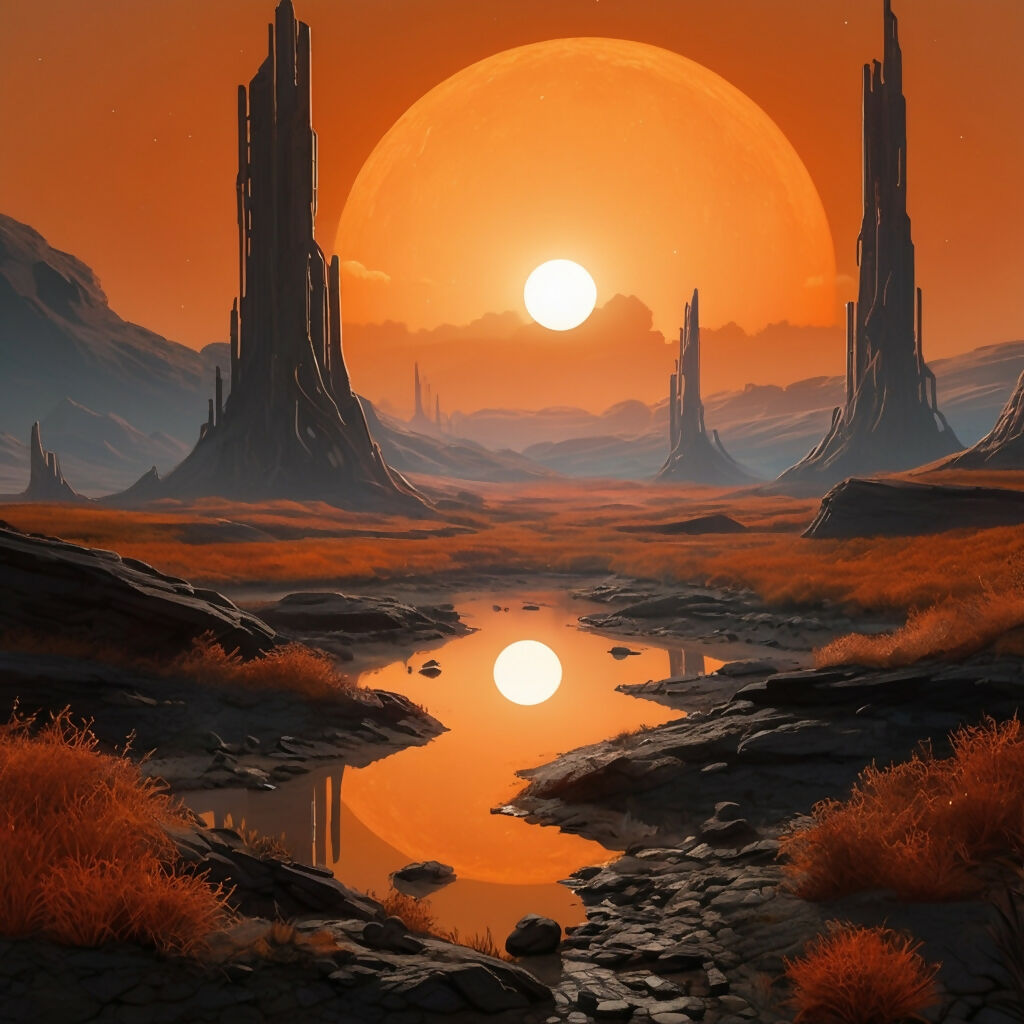 "futuristic", "eclipse", "sci-fi landscape...