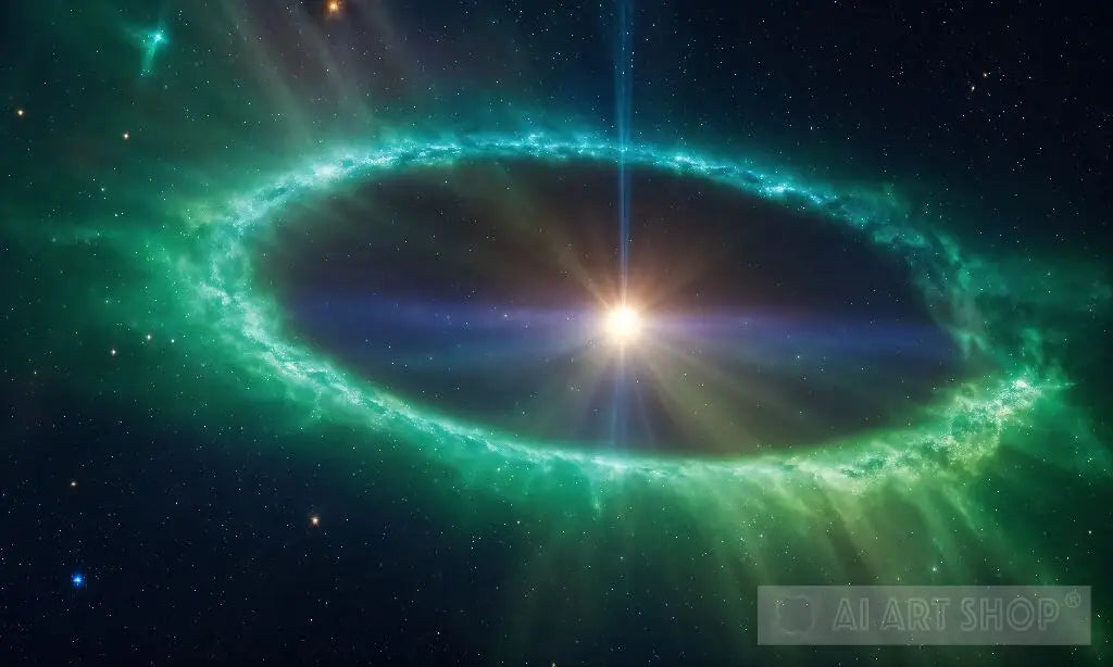 two blue and green light rays colliding in the universe