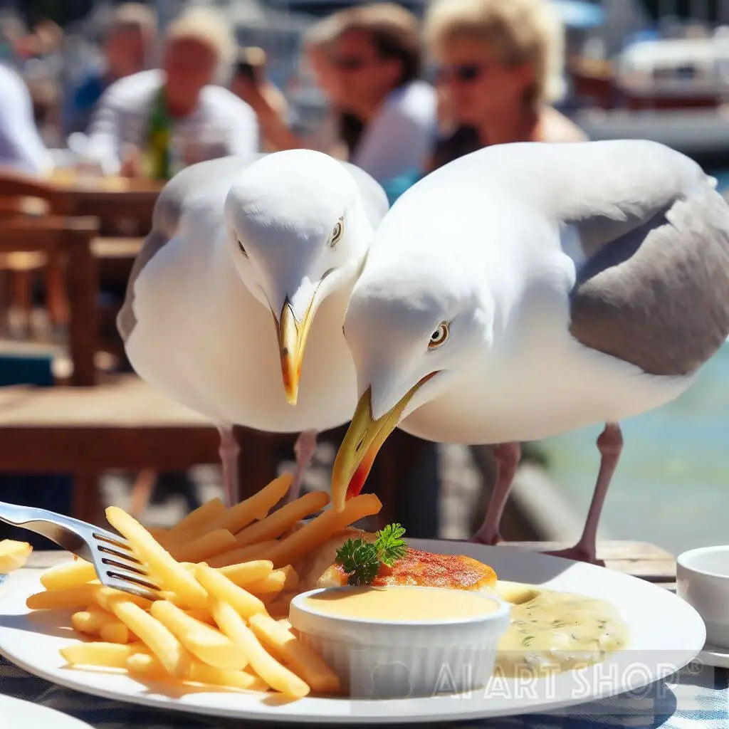 Two Seagulls on a Dinner Date