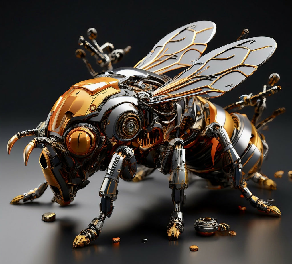 Bee, metal bee, metal, technology, Ai generated art, Ai generated a...