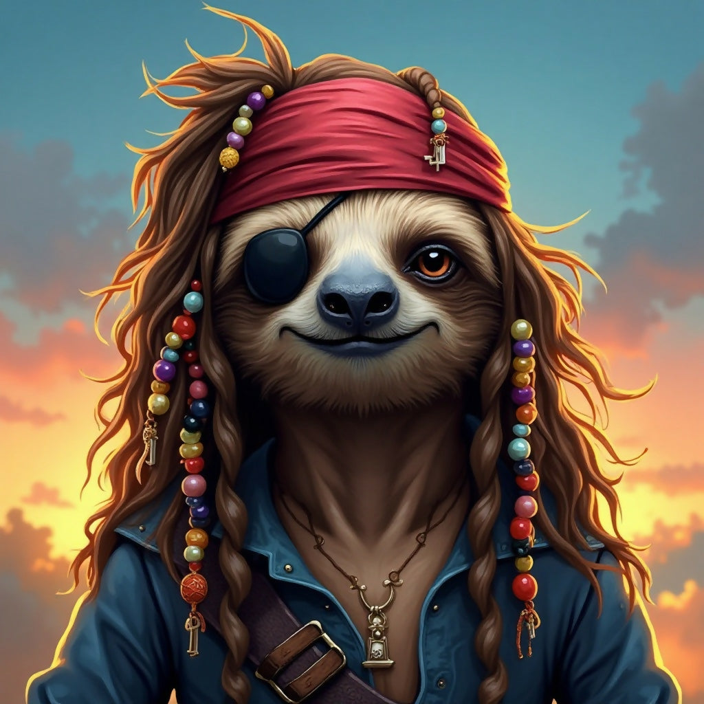 Sloth Pirate Captain - Humorous AI Art Print | Pirate Sloth Illustr...