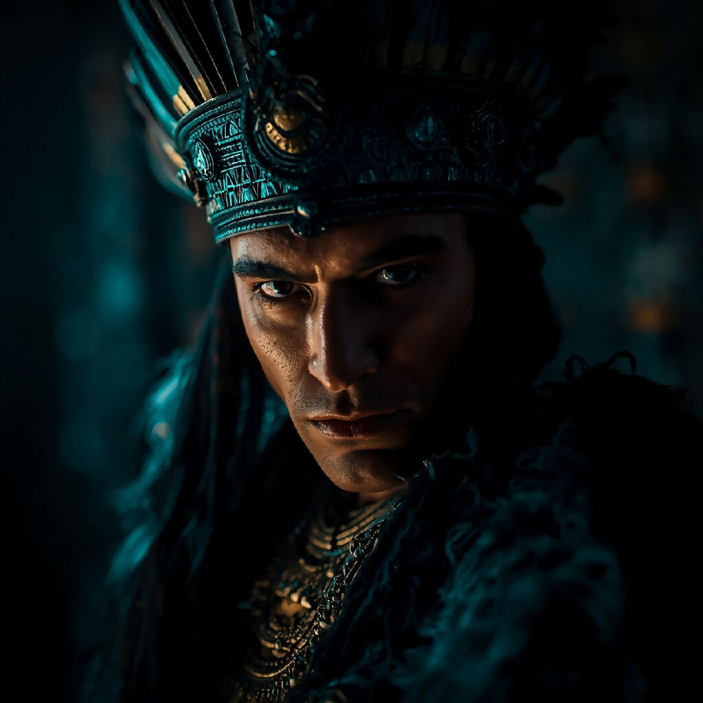 a cinematic photo of Tezcatlipoca, the Aztec god of night and fate,...