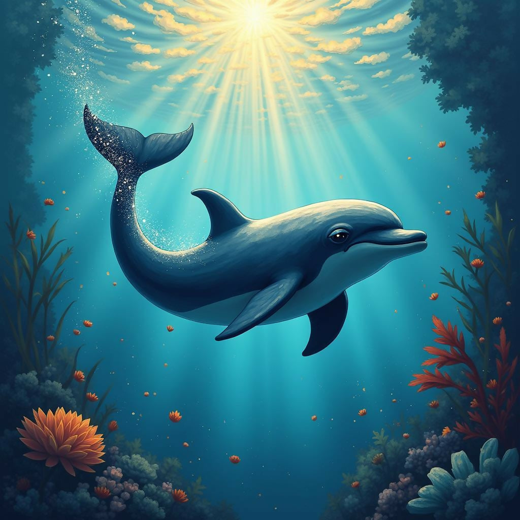 Radiant Dolphin Abstract Art Print - Elegant Underwater Artwork