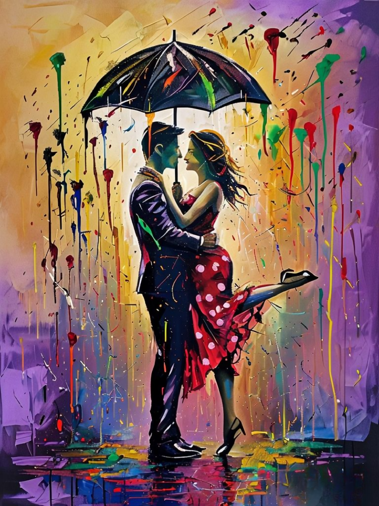 digital painting captures the essence of romantic love, Love in the...