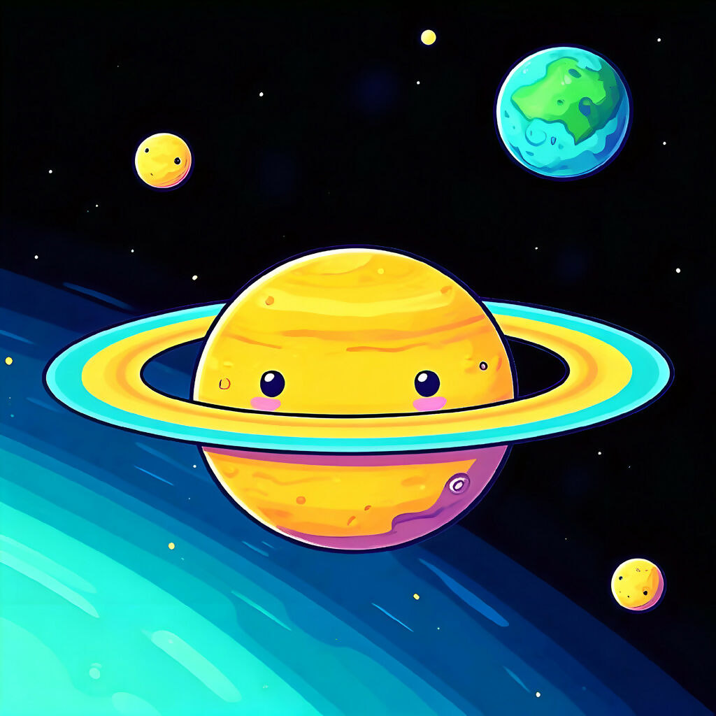 Cosmic Cuties: Saturn and Friends - AI Surreal Whimsical Space Art
