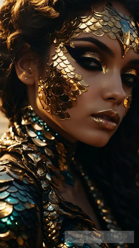 Ultra detailed mermaid with black scales lying ...