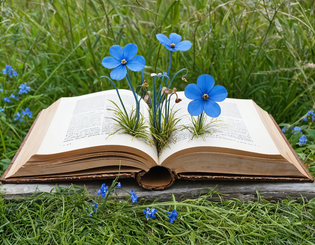 Literary Spring – Enchanting Art Print of Blooming Book and Flowers...