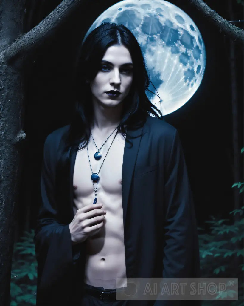 portrait, male, gothic, moon, night, forest, blue, full, black, pal...