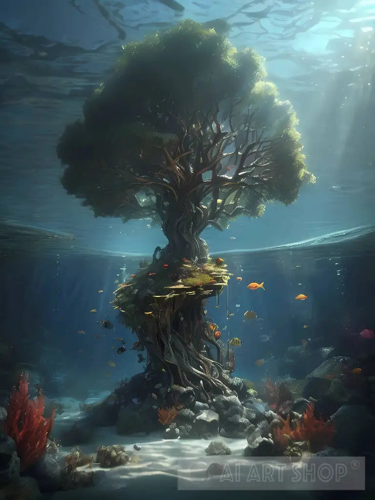 Underwater Tree Seascape Landscape Ocean Sea