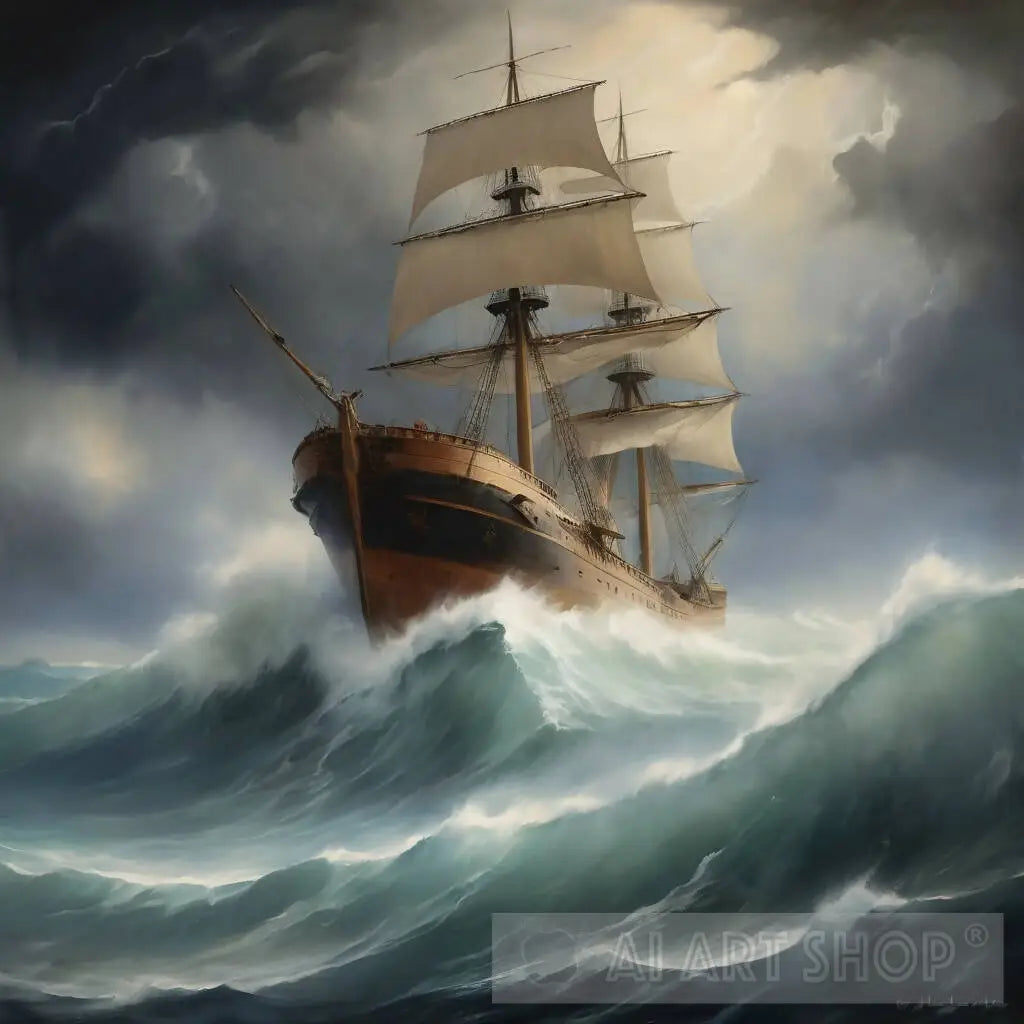 Unstoppable Courage: Fresco Portrait of Ship Defying the Waves