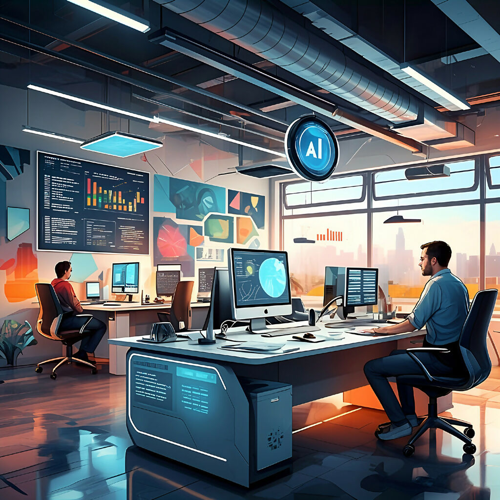 AI-Powered Workspace Vision – Modern Futuristic Office Scene