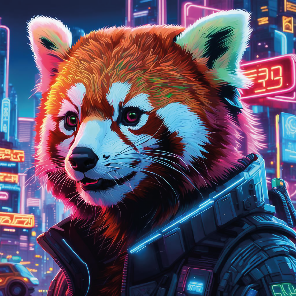 Cyberpunk Red Panda in a Neon City
