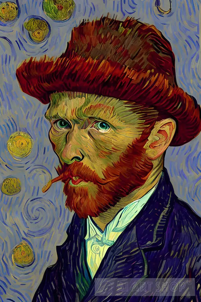 vincent van gogh portrait with flowered hat, vincent van gogh style...