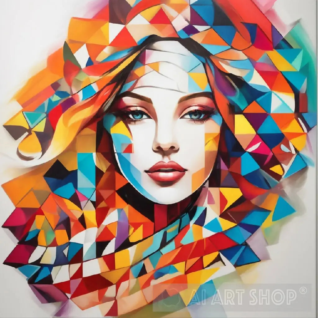 Veiled Beauty Colorful triangles Portrait art Woman's face Conc...