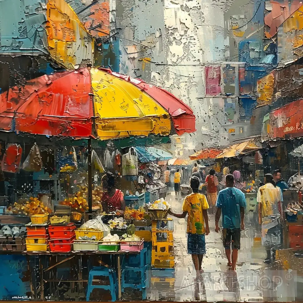 Vibrant Marketplace - Abstract Expressionism Art
