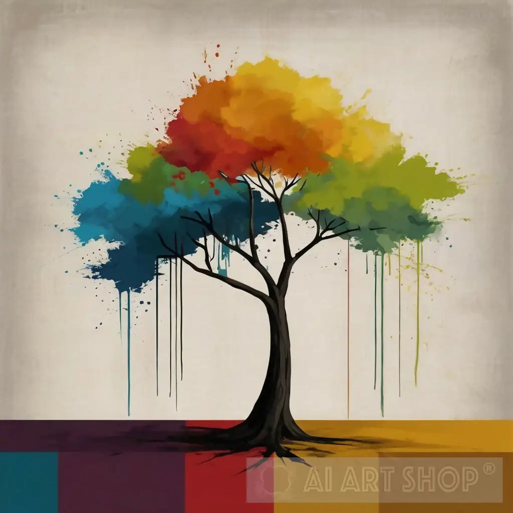 Vibrant Tapestry Tree | Modern Abstract Tree Painting | artist.aiar...