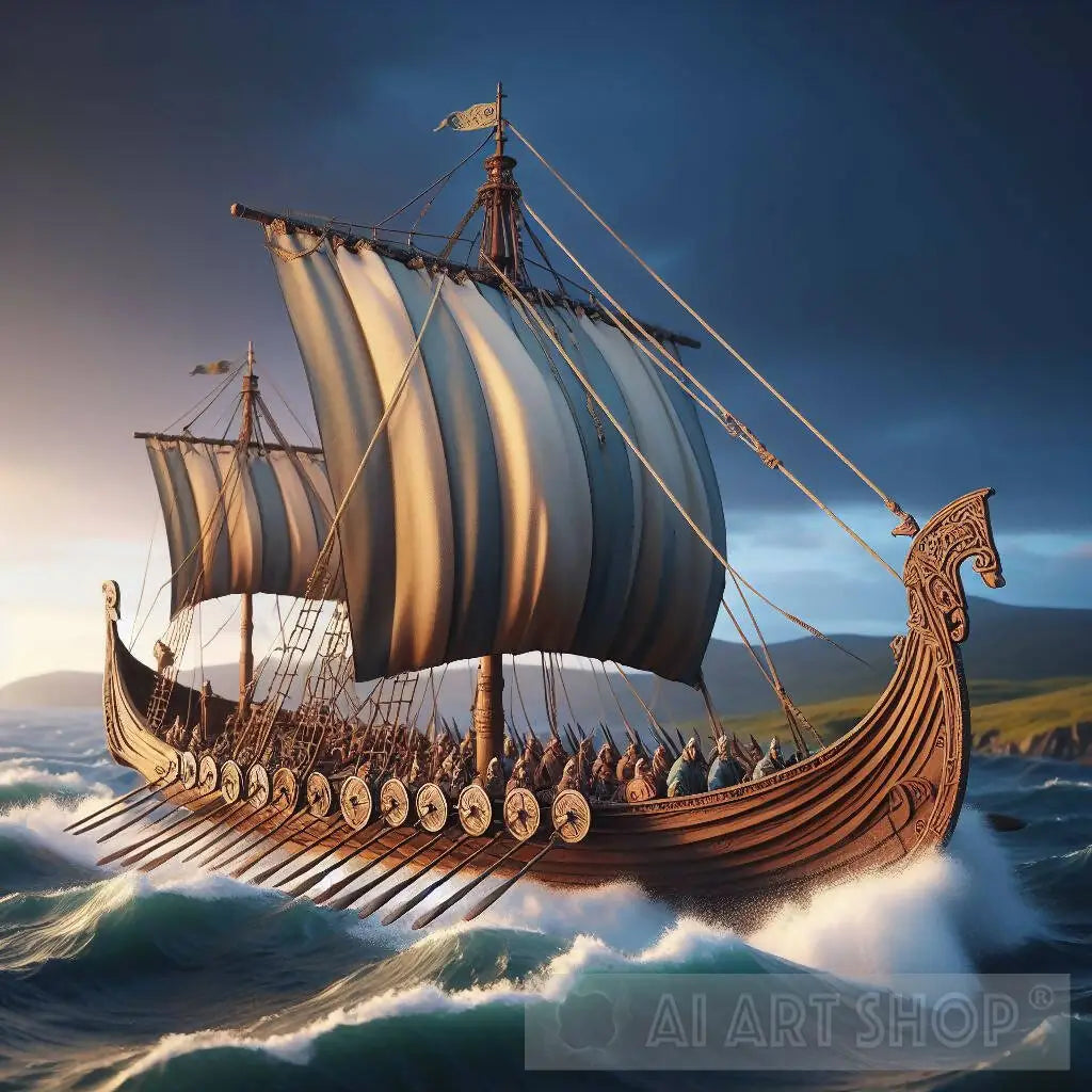 viking ship sailing north east, ai art work