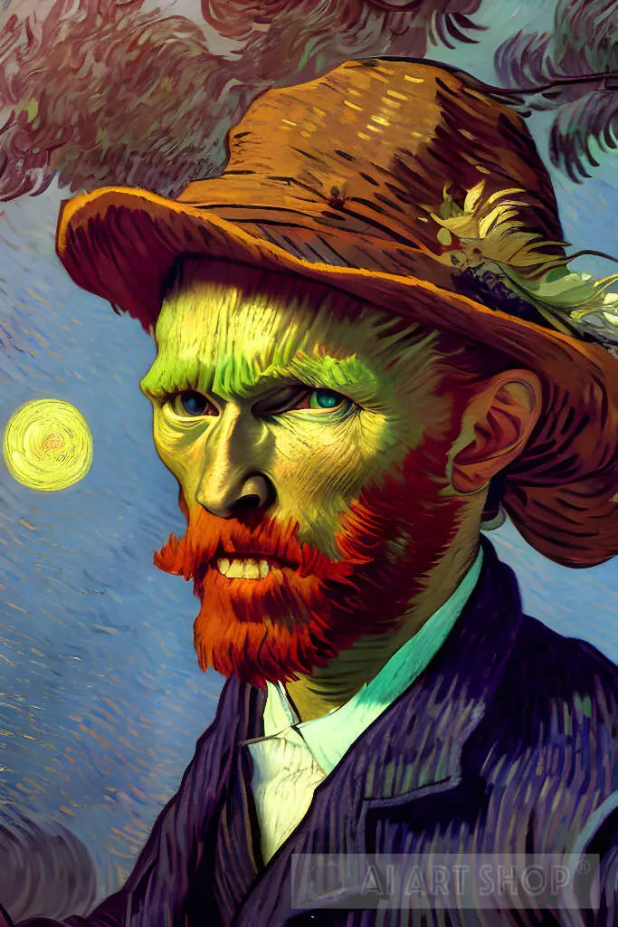vincent van gogh portrait with flowered hat, vincent van gogh style...