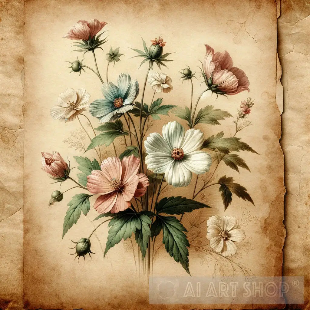 Vintage Botanical Illustration Antique Paper Background
