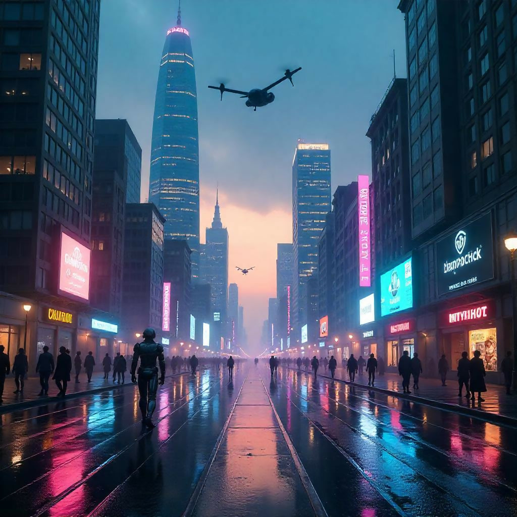 Neon Streets of Neo-Metropolis: Cyberpunk Cityscape