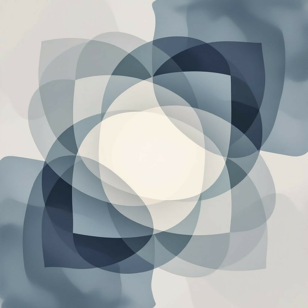 Abstract Mist Shapes in Gray, Blue, and Ivory