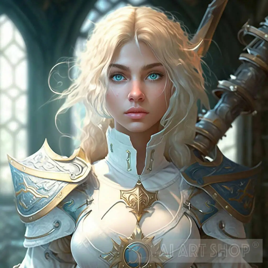 Warrior blonde girl with blue eyes
