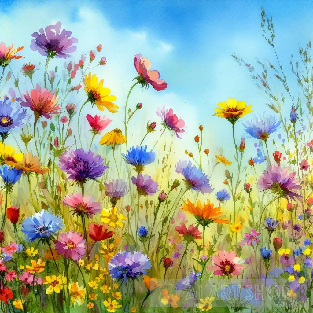 Watercolor Meadow Wild Flowers
