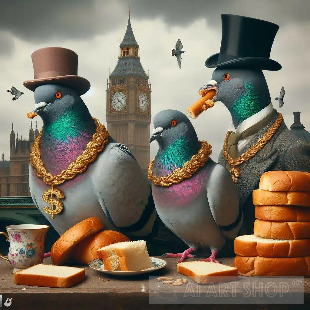 Wealthy Pigeons in London With Their Bread Collection