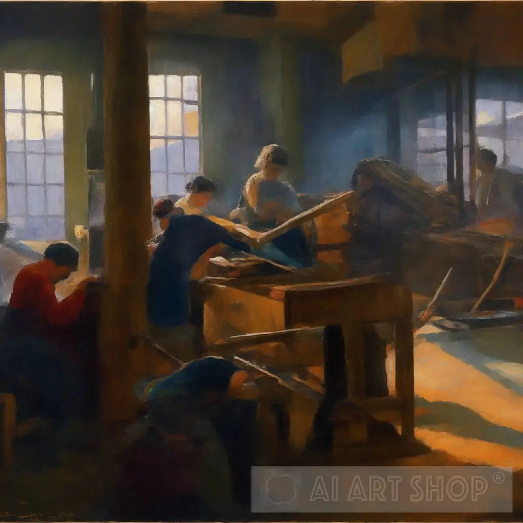 Weavers at work in factory, Lille