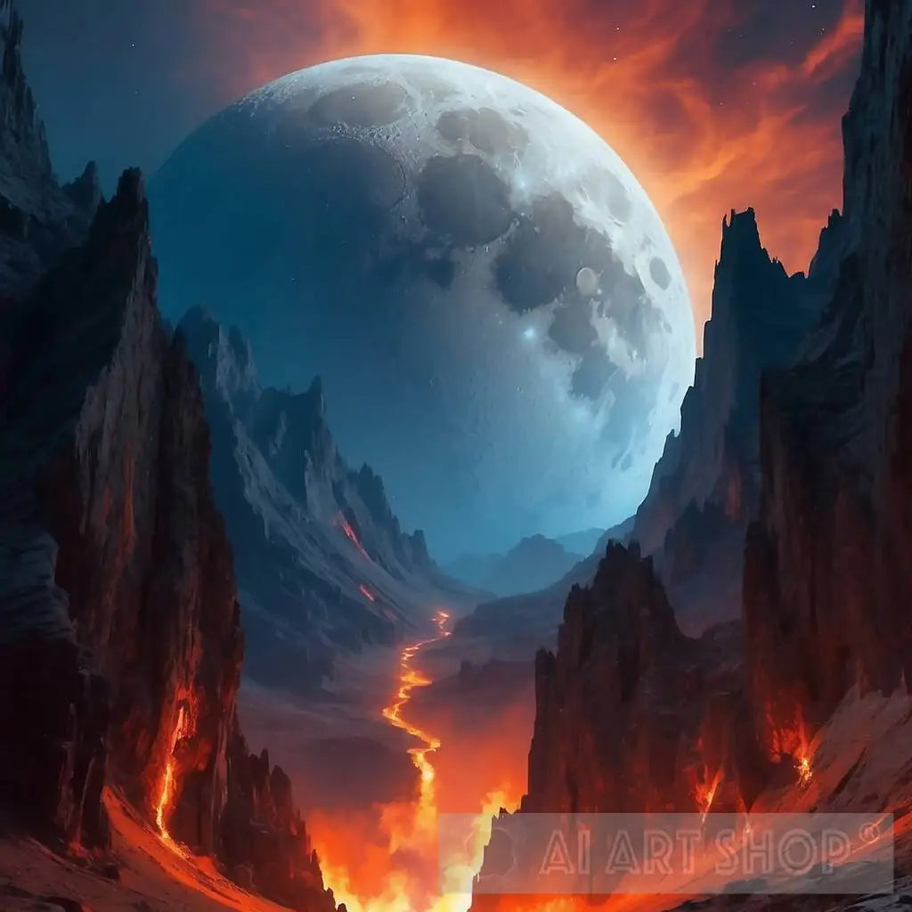 landscape, volcanic, moon, lava, night, sky, fire, nature, contrast...