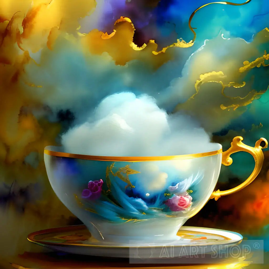Whimsical Cloud in a Tea Cup Digital Graphic