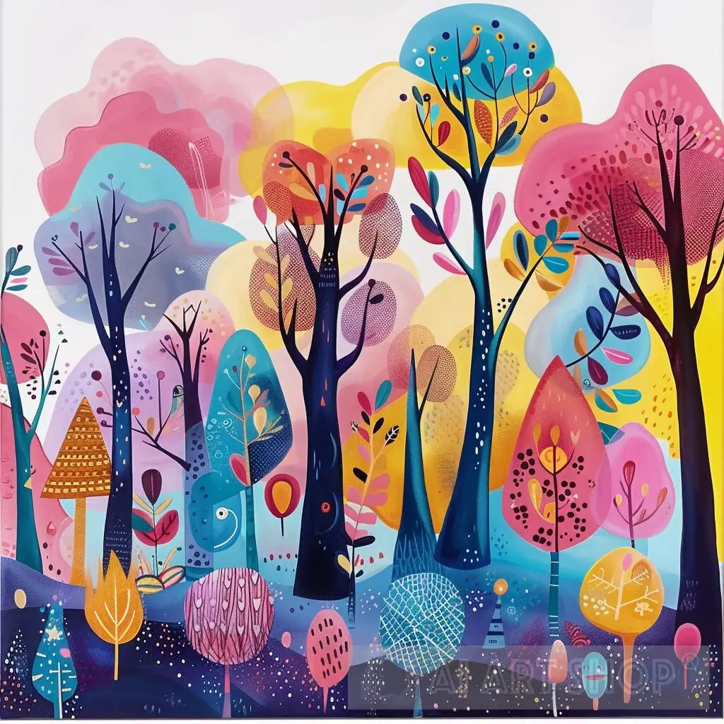 Whimsical Magical Forest - Folk Art Illustration