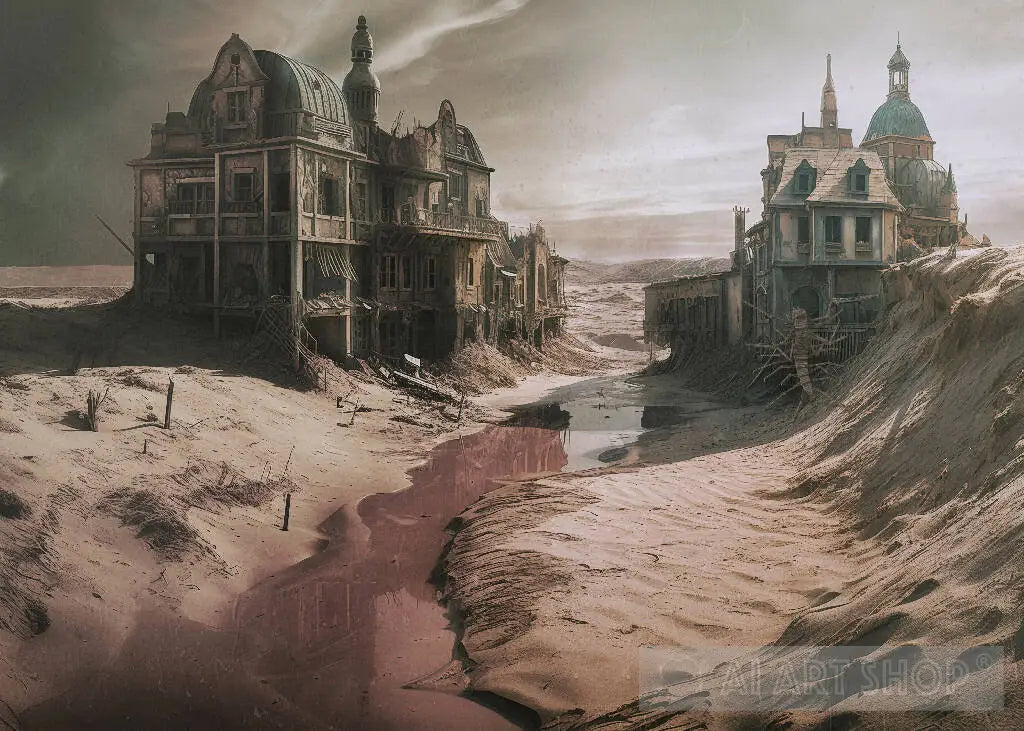 Digital Manipulation, Post-Apocalyptic, Sand Dunes, Run Down Houses...