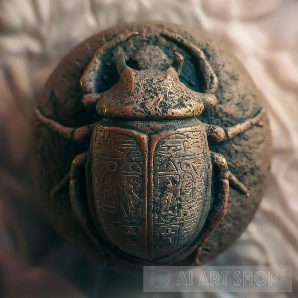 Ancient Egyptian Scarab Beetle Amulet - Hyperrealistic Close-Up