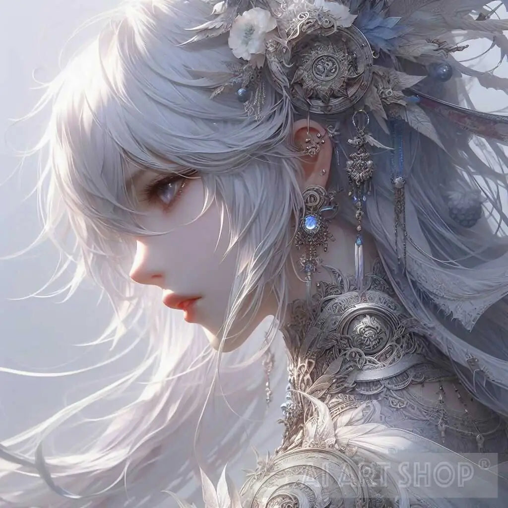 White haired girl jewellery artwork