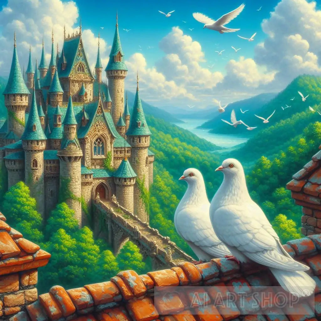 White Pigeons at Medieval Castle
