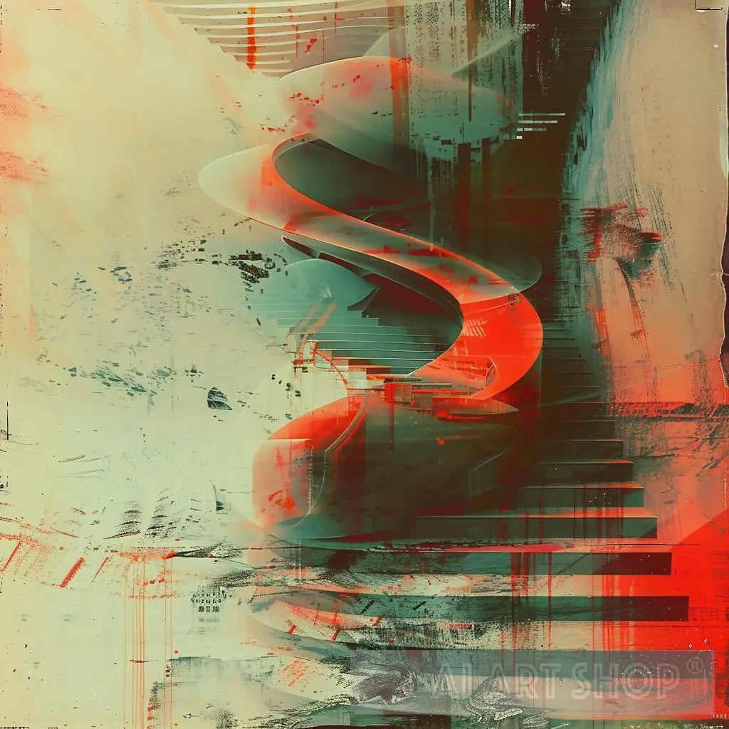 Winding Ascent: Abstract Digital Art with Dynamic Lines and Bold Co...