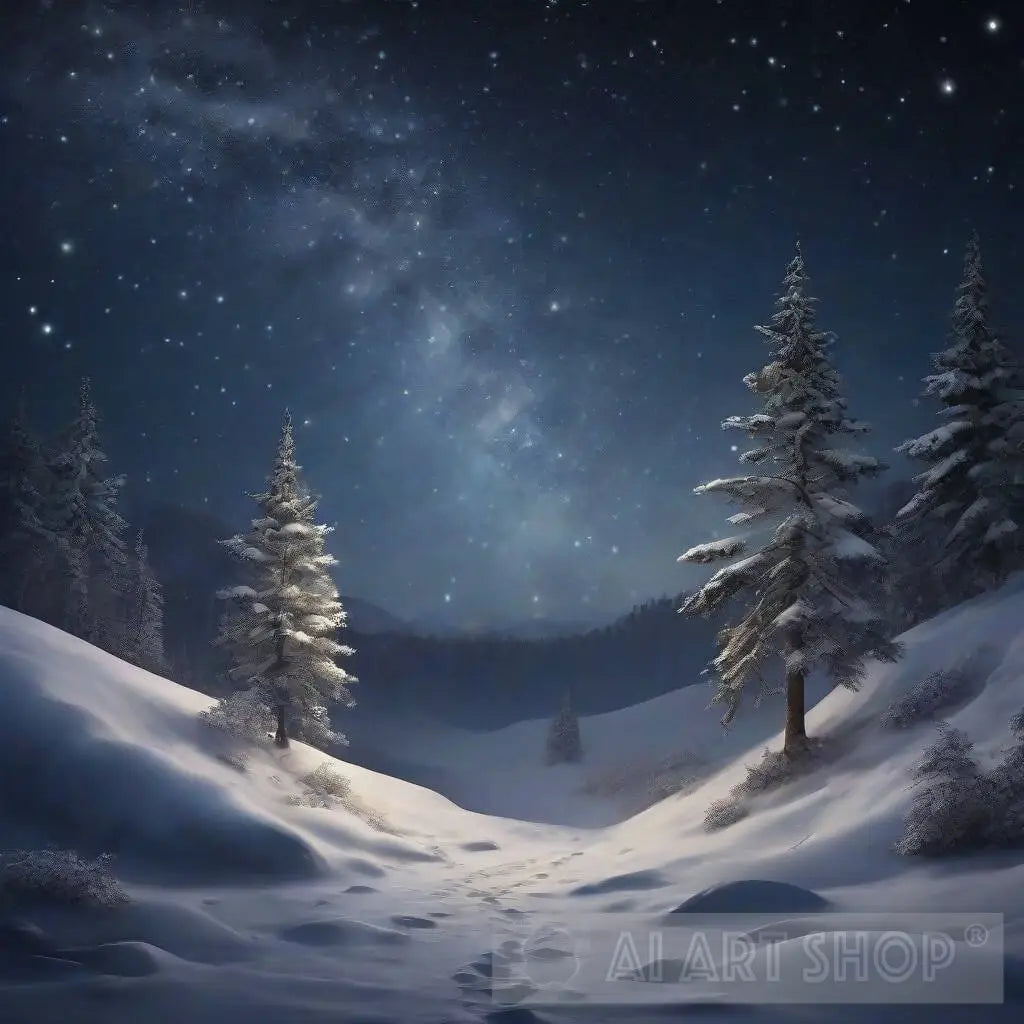 Winter snow and stars at night background