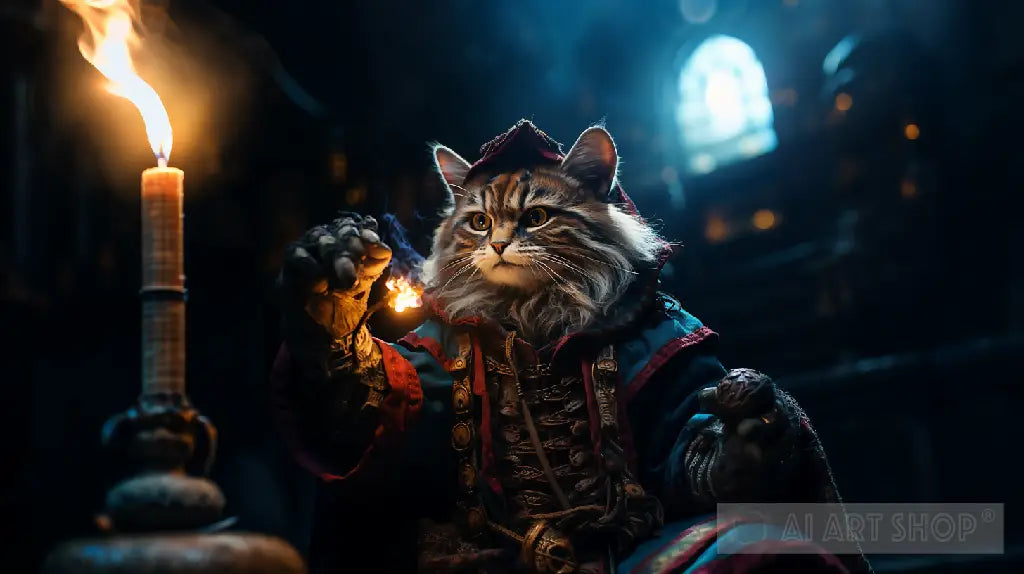 Wise Wizard Cat Portrait - AI Art of Whiskered Sorcerer in Hat and ...