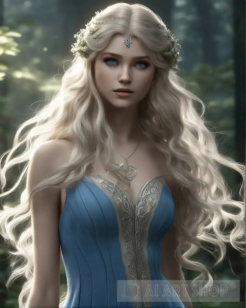 Wistful Elf In The Moonlight Fantasy Art Female Elf Long Hair Blue 9096