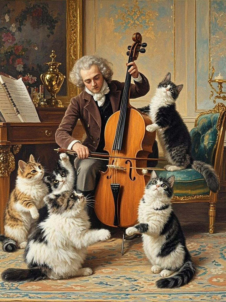 AI Painting, Cat Art, Classical Music, Feline Symphony, Cute Cats,
