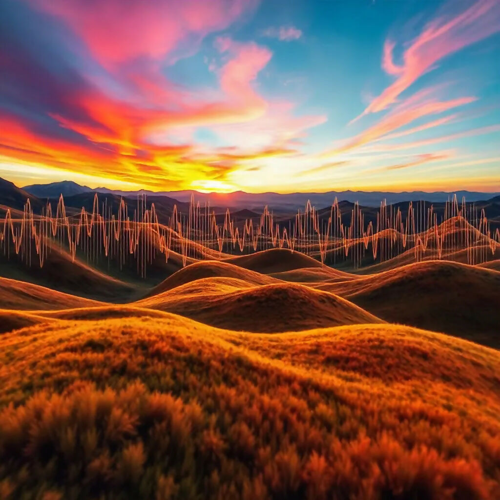 Soundwave Art Over Scenic Hills at Sunset
