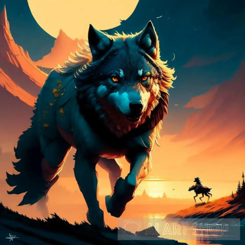 Wolf in sunset