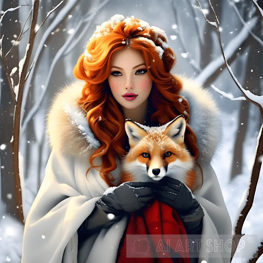 woman adorned with fox ears immersed in the wonder of her first sno...