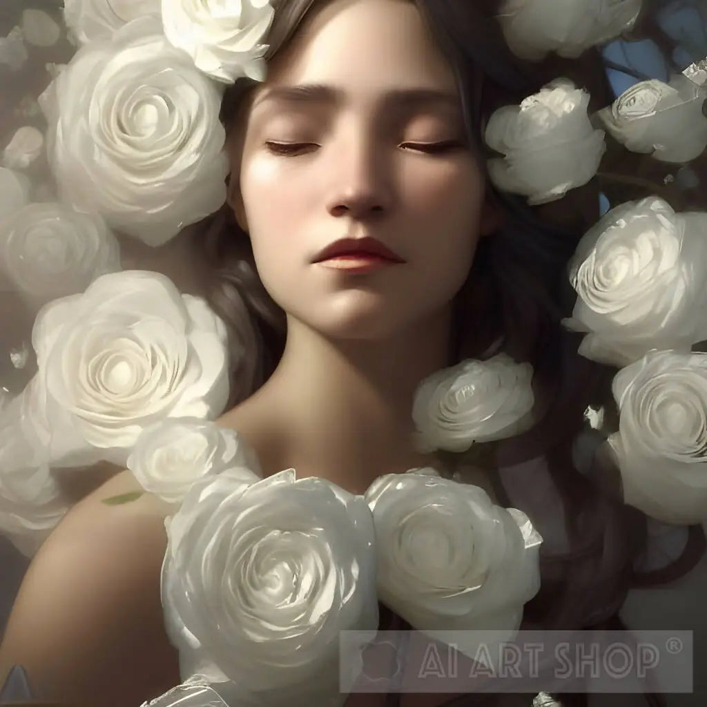Woman covered in white roses 2